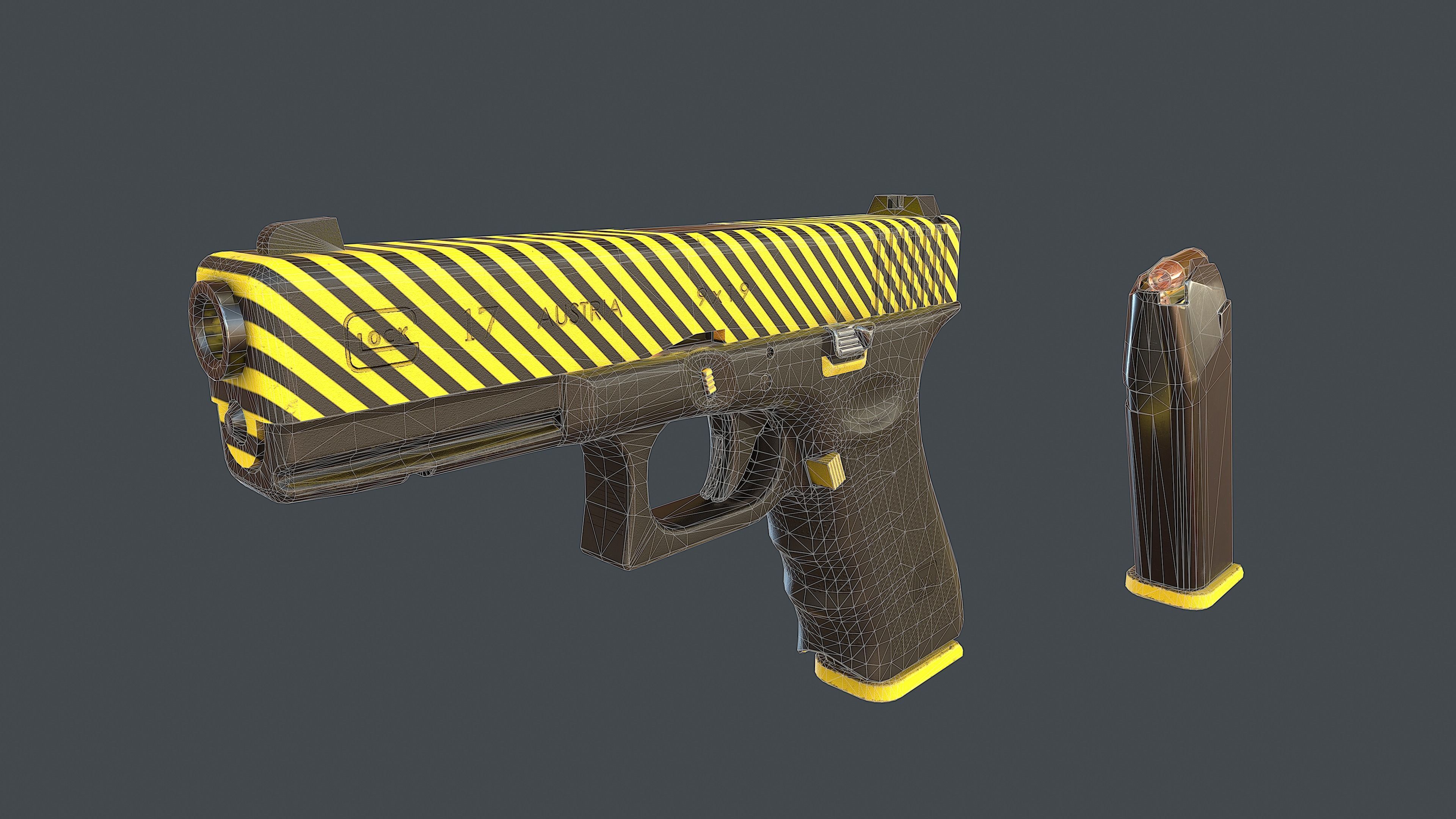 3D model Yellow Glock 17 with magazine VR / AR / low-poly rigged ...