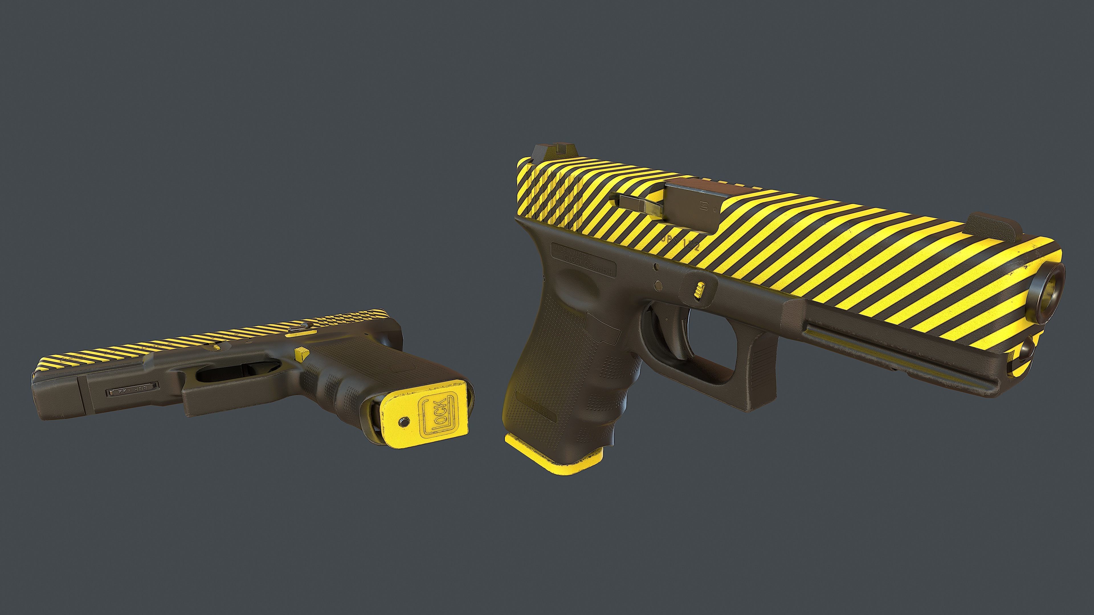 3D model Yellow Glock 17 with magazine VR / AR / low-poly rigged ...