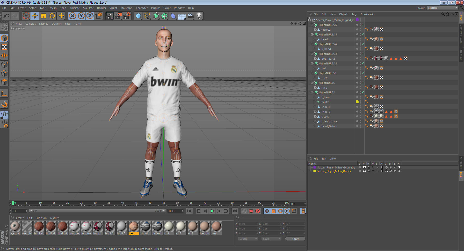 Soccer Player Real Madrid Rigged 2 for Cinema 4D 3D model rigged | CGTrader