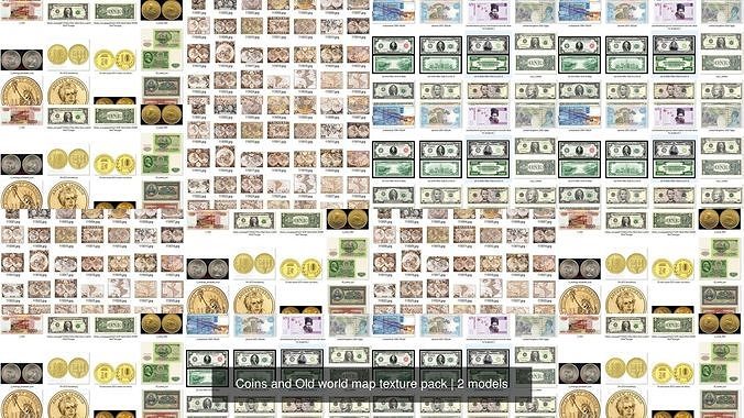 Coins and Old world map texture pack 3D Model Collection | CGTrader