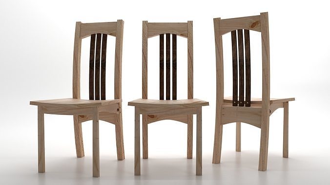 Chair set of three wooden chairs 3D model 3D printable | CGTrader