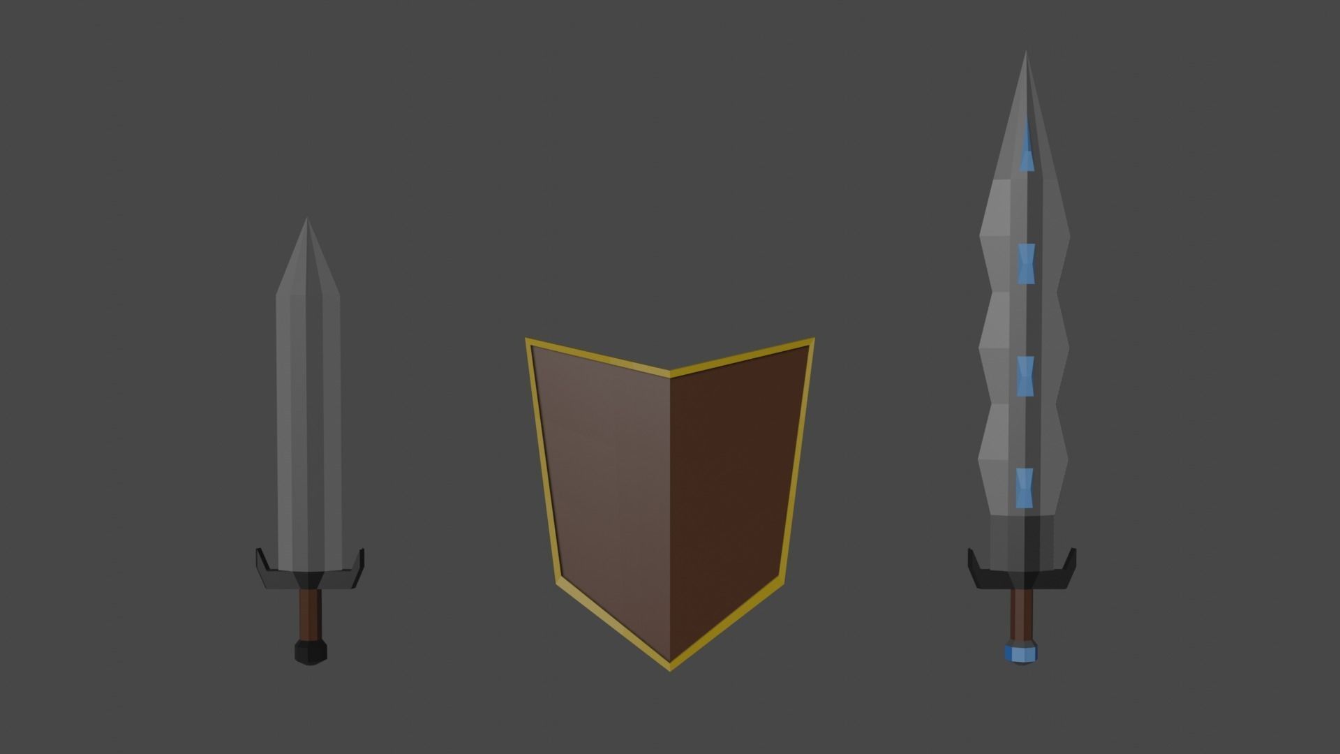 Low Poly Sword Long Sword and Shield Melee pack free VR / AR / low-poly ...
