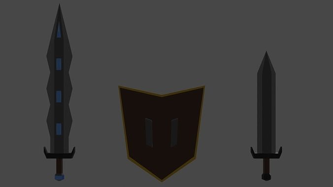 Low Poly Sword Long Sword and Shield Melee pack free VR / AR / low-poly ...