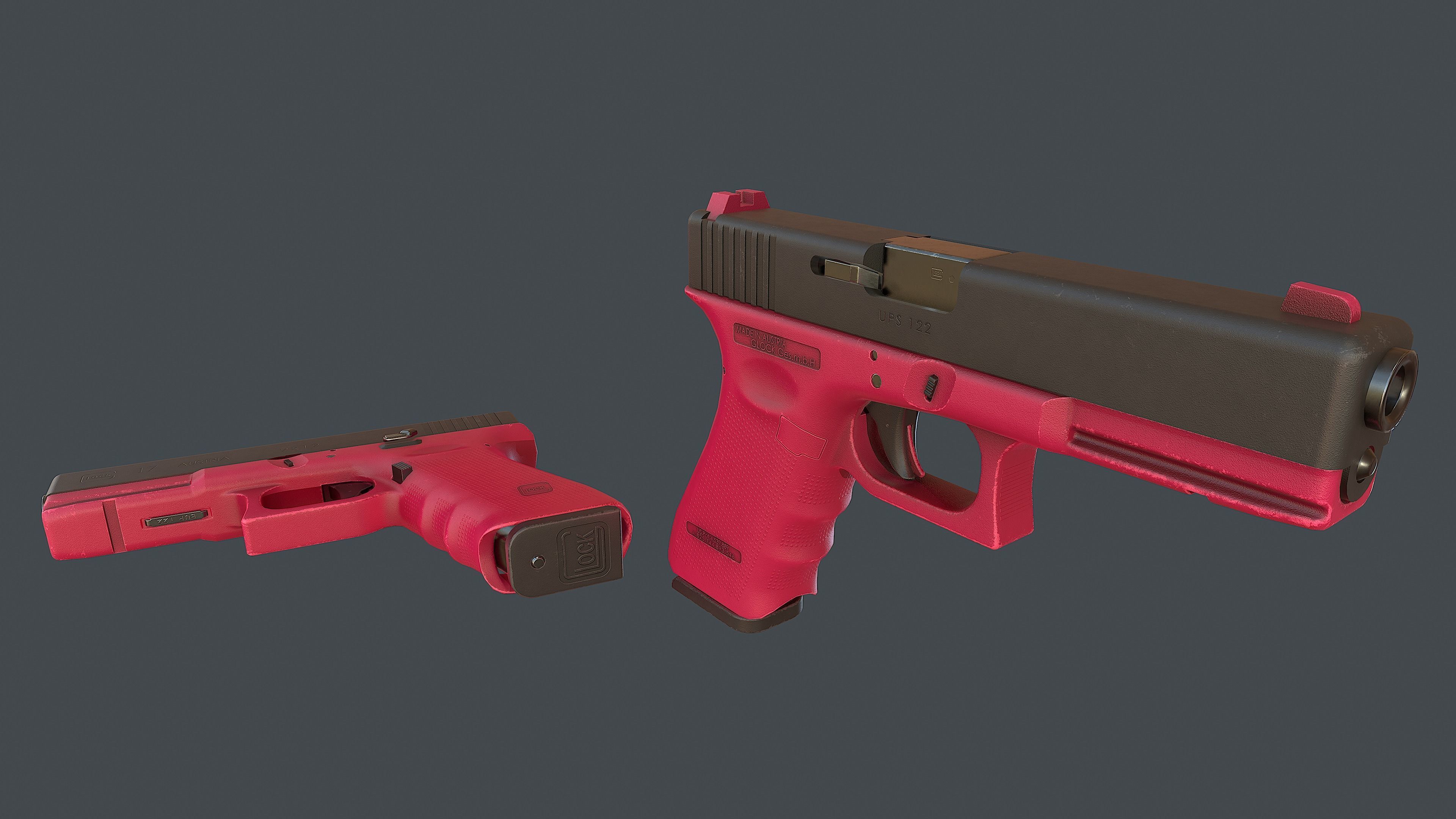 3D model Pink Glock 17 with magazine VR / AR / low-poly rigged animated ...