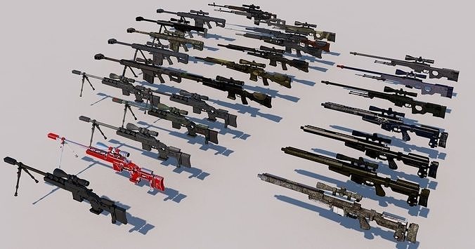 3D model Pack Of 26 low poly PBR realistic Sniper Rifle weapons VR / AR ...