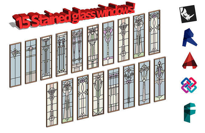 3D model Floral Stained Glass Window pack VR / AR / low-poly | CGTrader