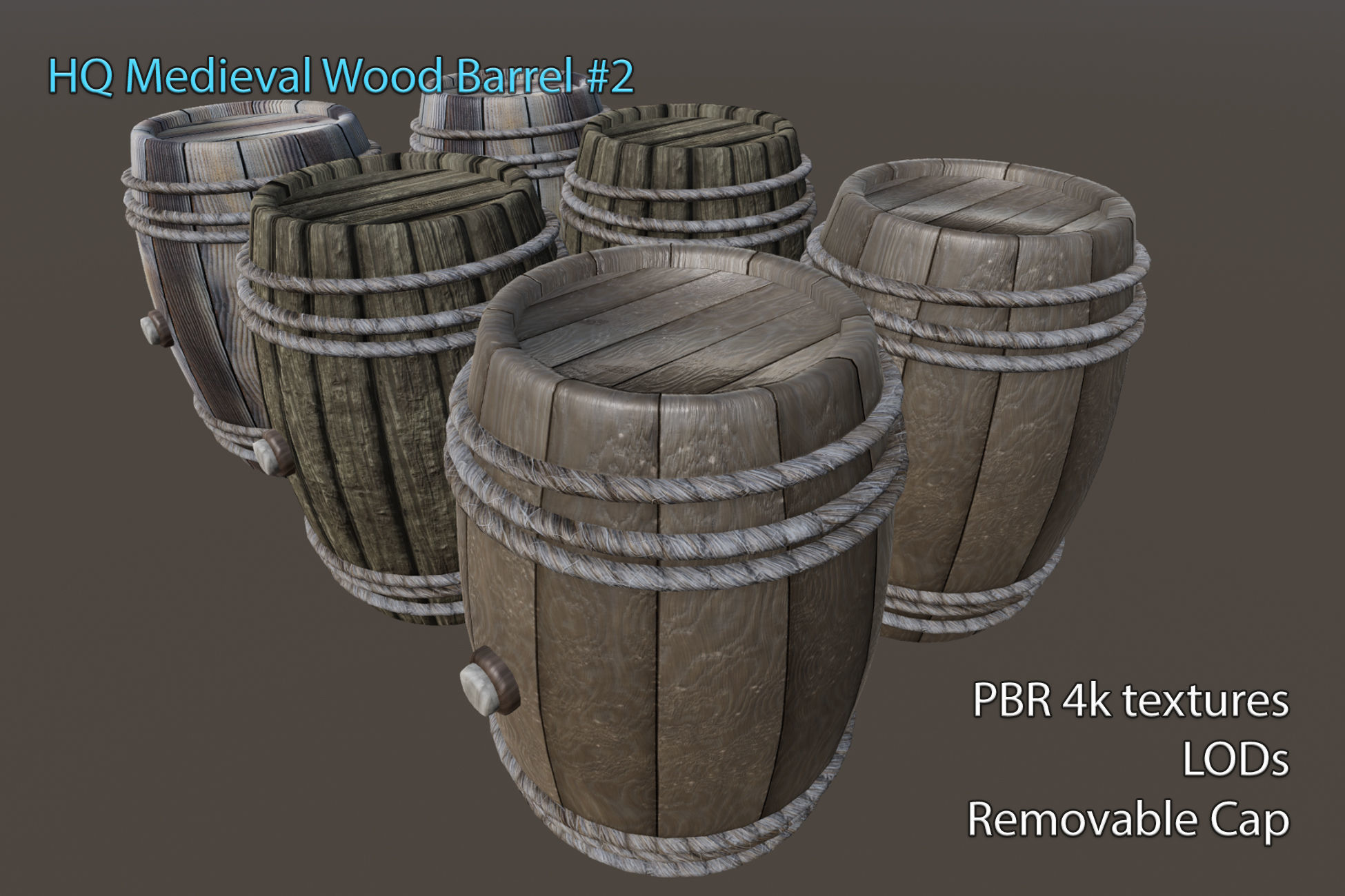 3D asset HQ PBR Medieval wood barrel 2 | CGTrader