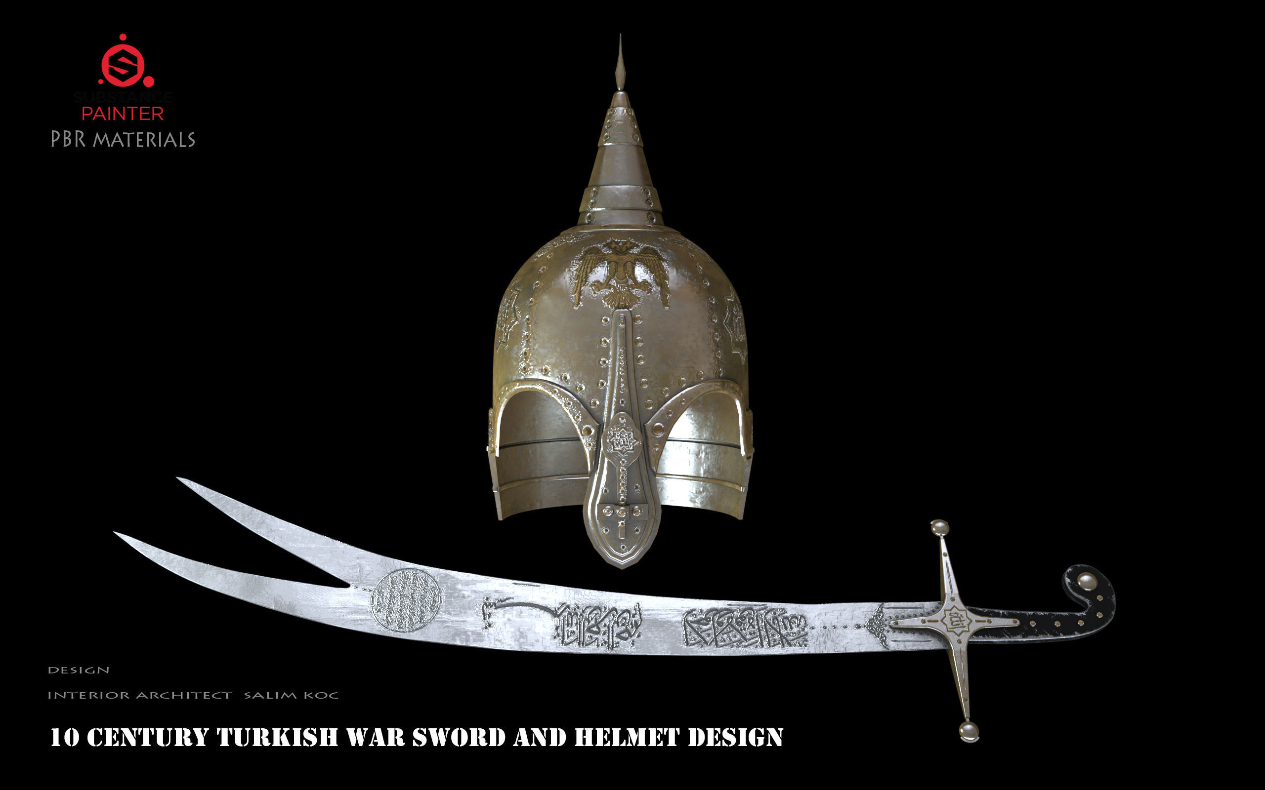 10 century Turkish war sword and helmet 3D model | CGTrader