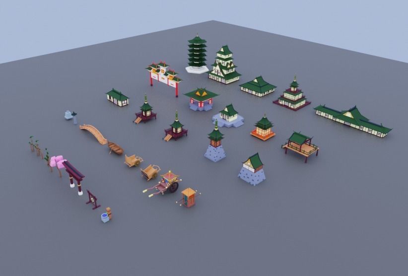 3D model Pack low poly chinese city VR / AR / low-poly | CGTrader