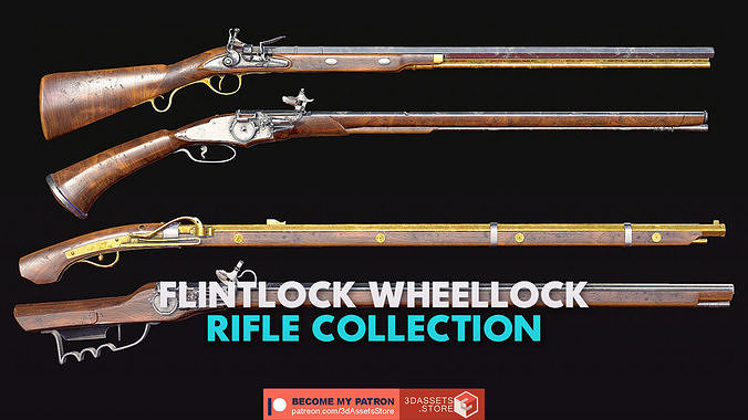 3D Model Collection Weapon - Flintlock Wheellock Rifle Pack Bundle VR ...