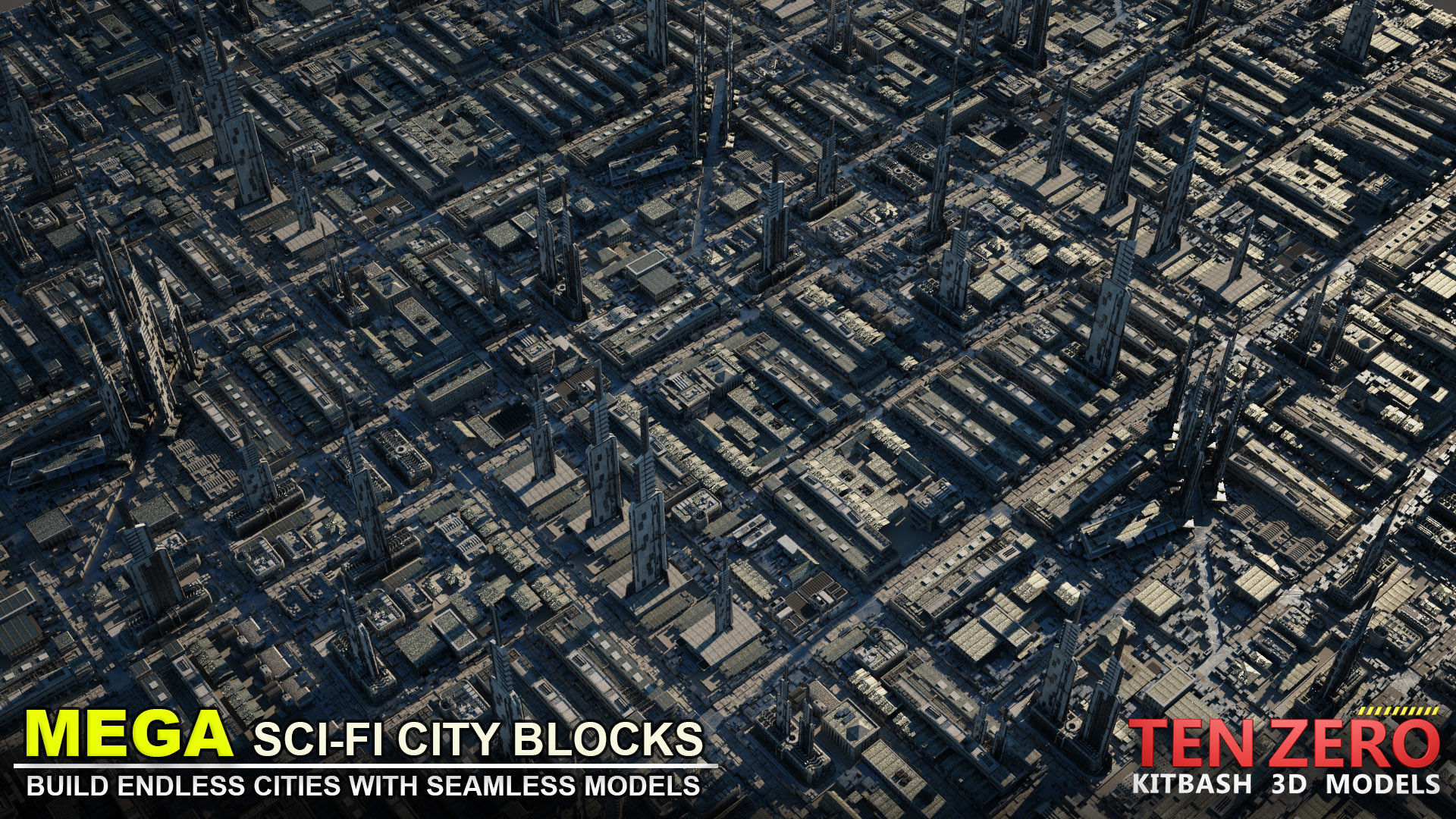 MEGA SCI-FI CITY BLOCKS KITBASH 3D model | CGTrader