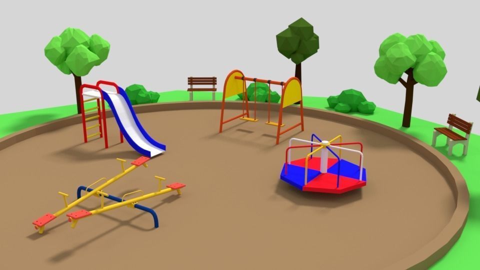 3D model Low Poly Cartoon Playground Scene VR / AR / low-poly | CGTrader