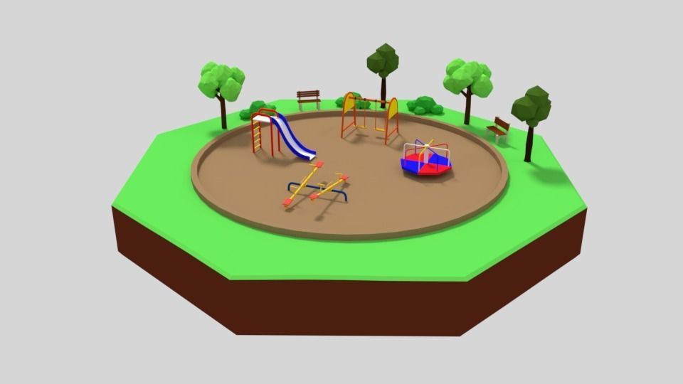 3D model Low Poly Cartoon Playground Scene VR / AR / low-poly | CGTrader