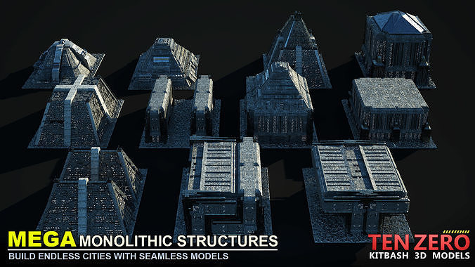 MEGA MONOLITHIC STRUCTURES SCI-FI KITBASH 3D model | CGTrader