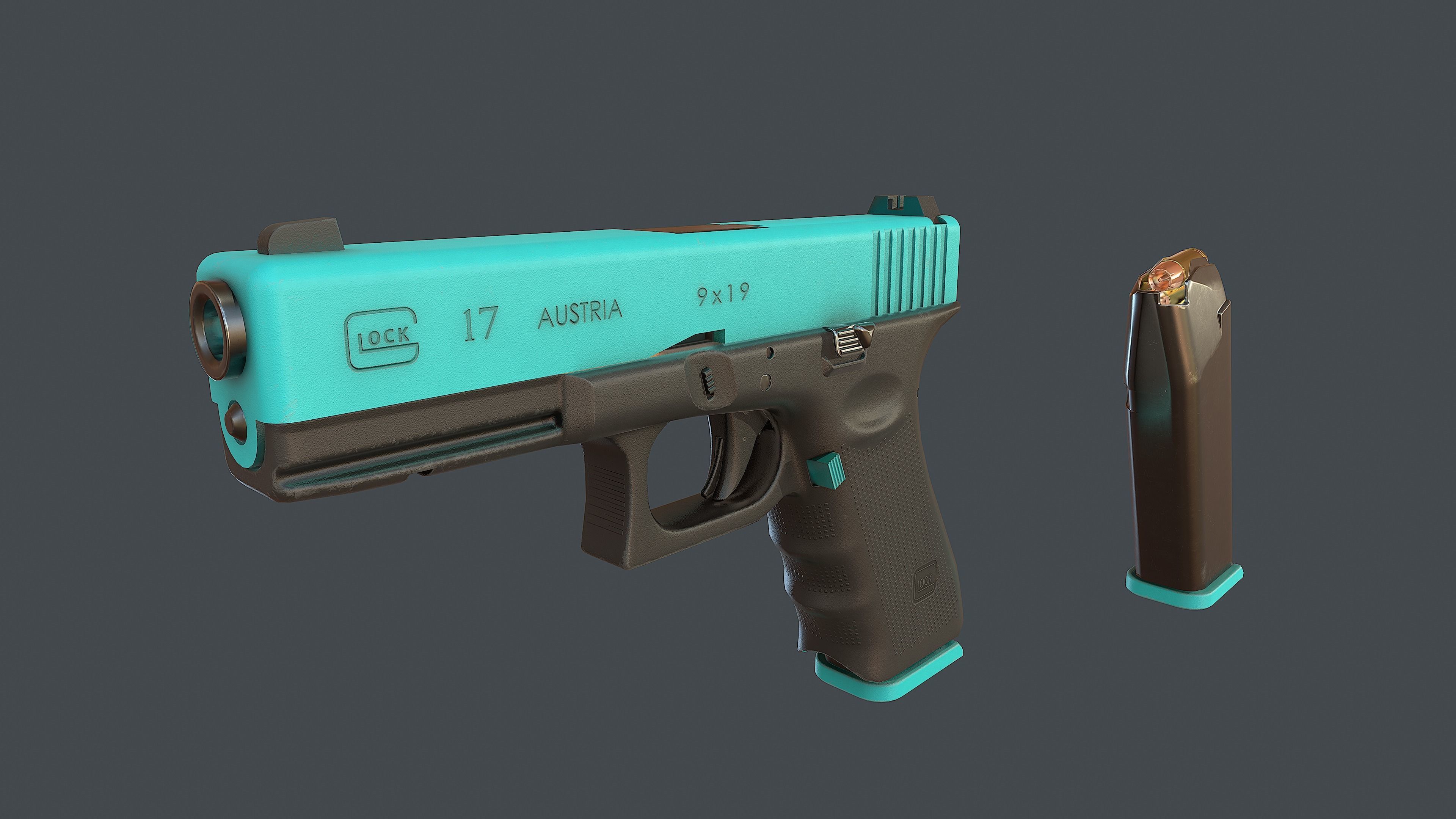 Blue Glock 17 with magazine 3D asset | CGTrader