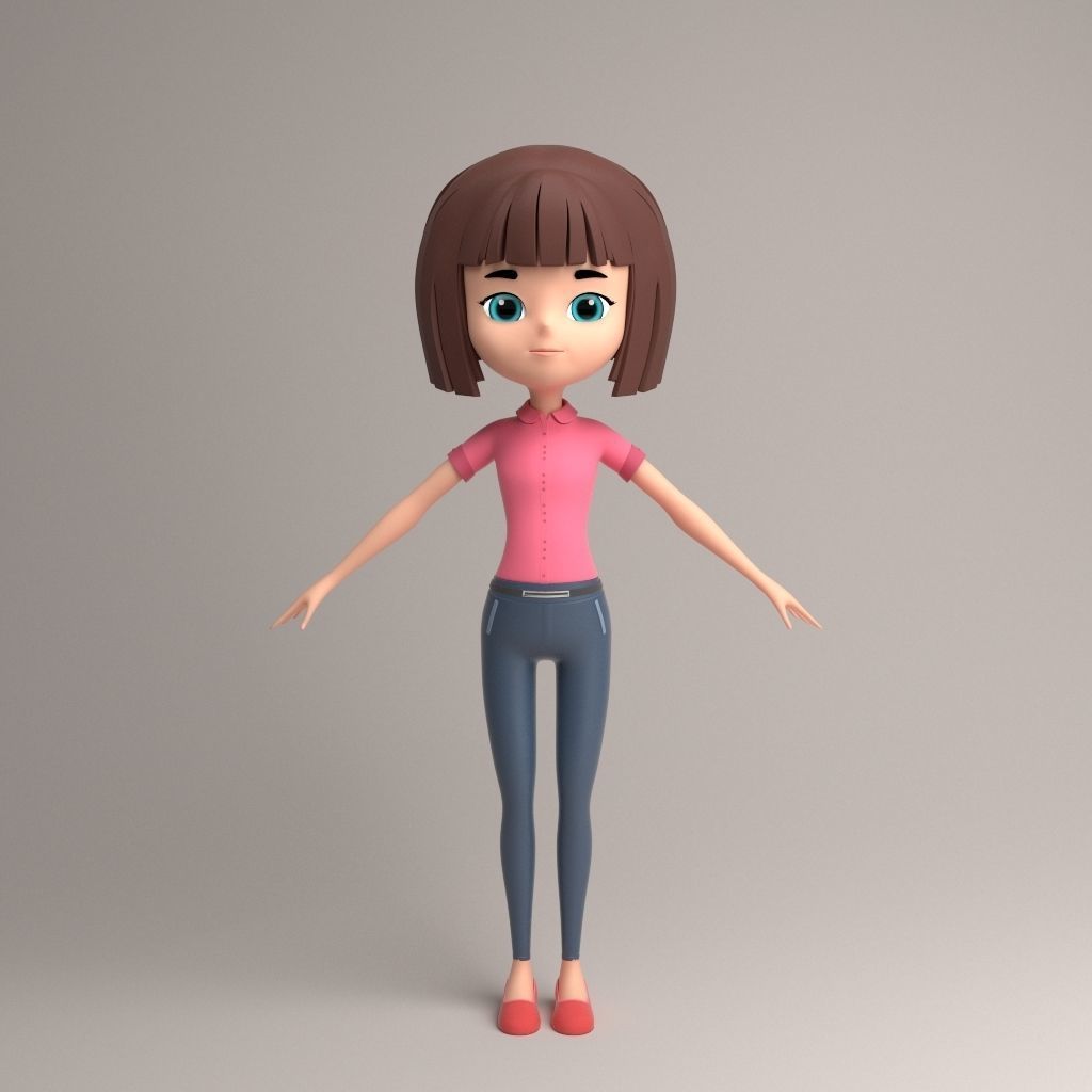 3D short hair woman RIG 3D model rigged | CGTrader