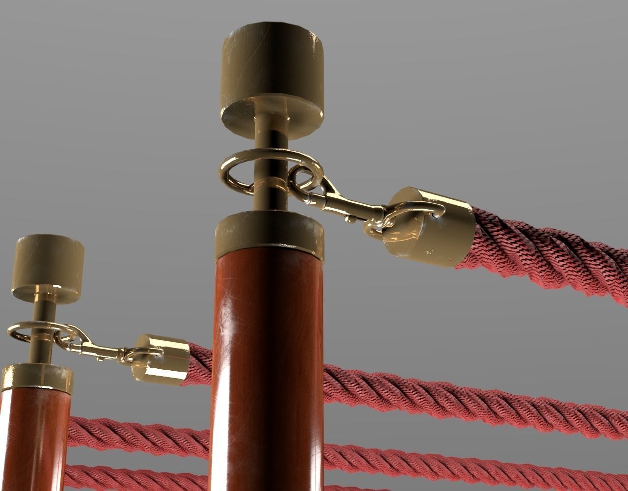 partitionPole four wooden poles with ropes 3D model rigged | CGTrader