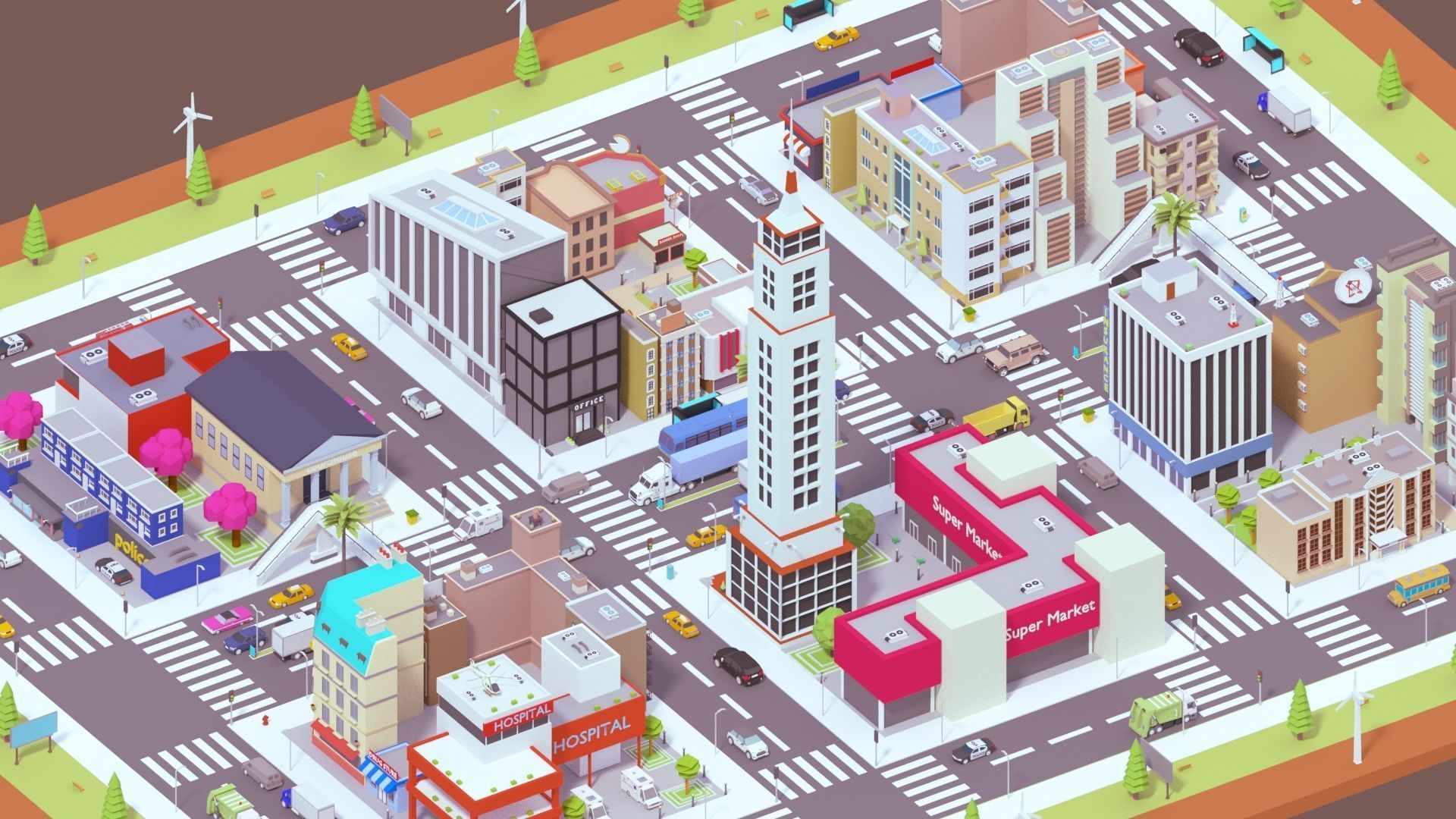 3D model Low Poly City building with windows and balconies VR / AR ...