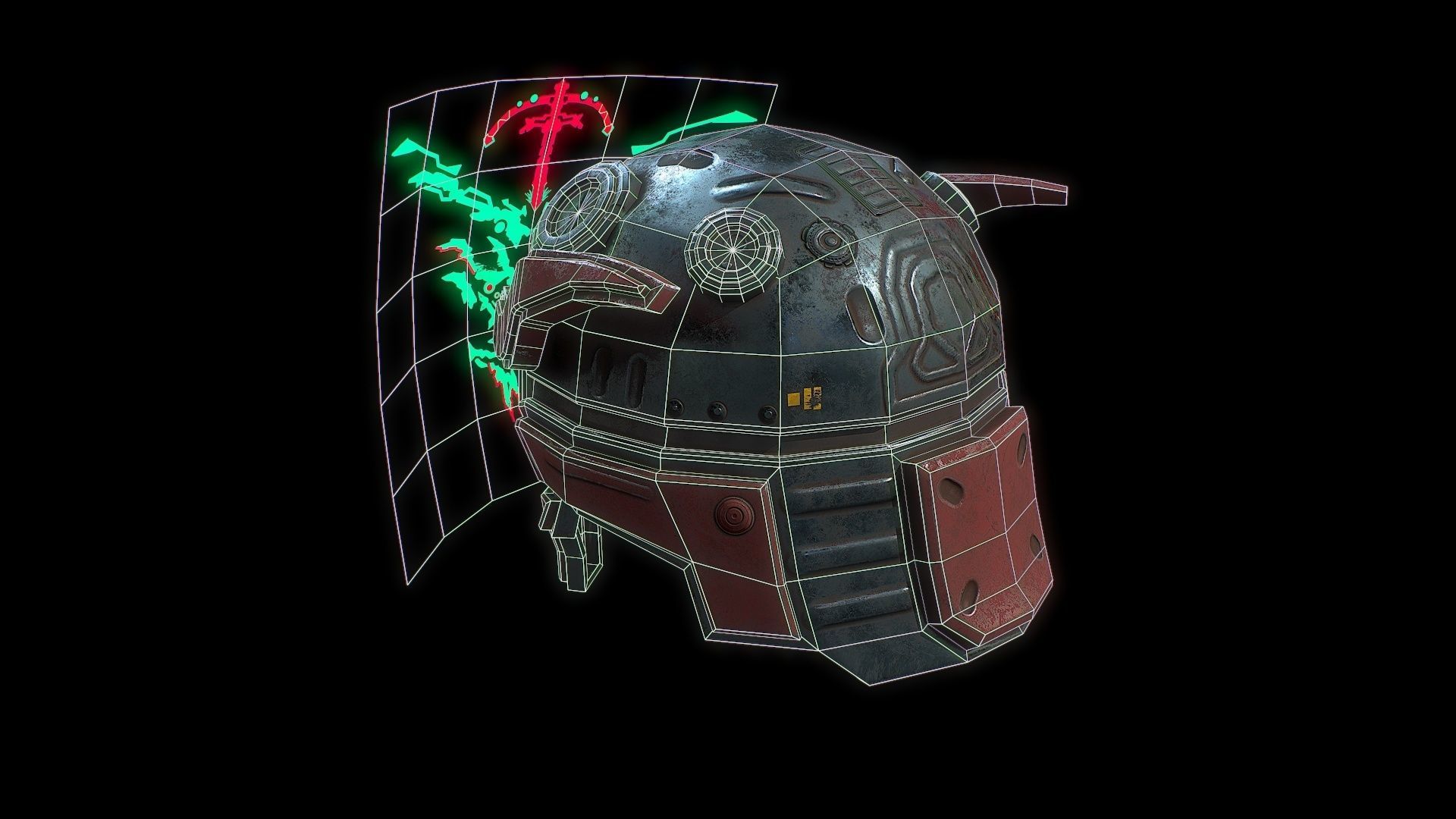 3D model Low poly sci fi helmet with holographic mask VR / AR / low ...