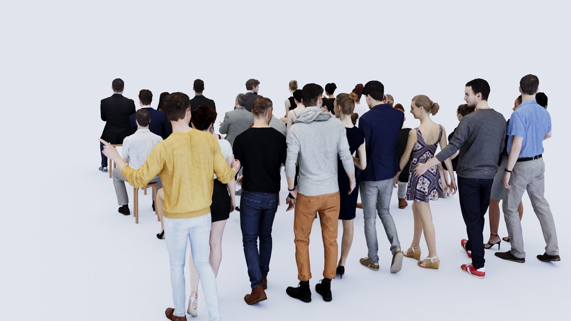 3D model 30x MAN WOMAN SITTING MAN ELEGANT CASUAL PEOPLE CASUAL CROWDS ...
