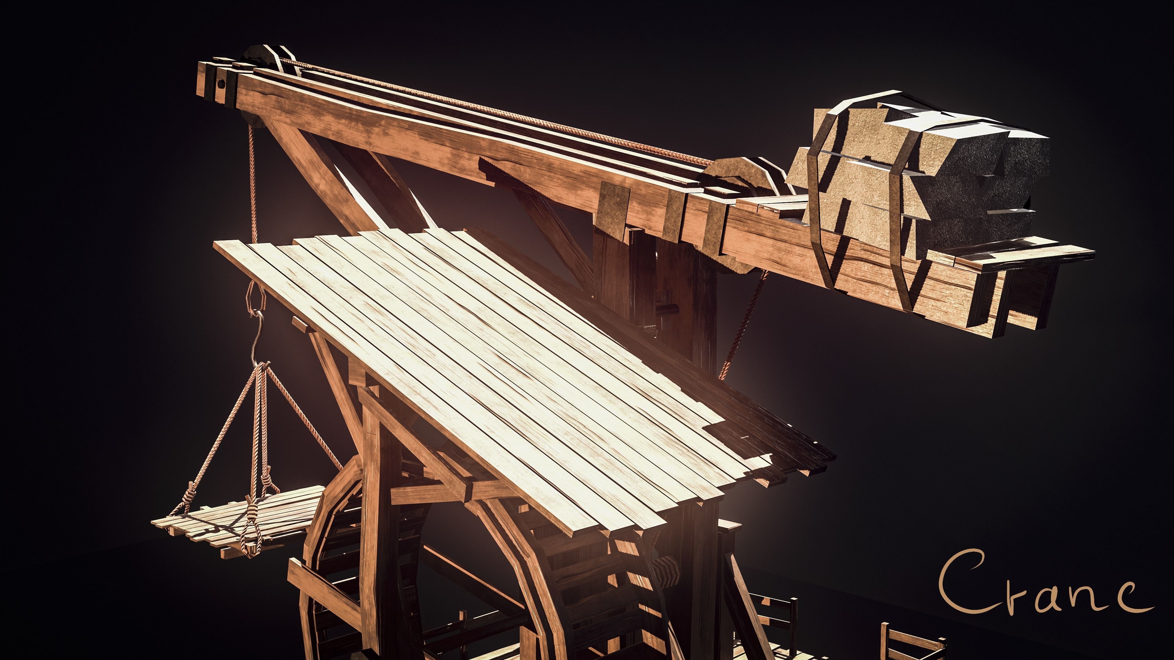 3D model Crane Medieval Low Poly VR / AR / low-poly | CGTrader