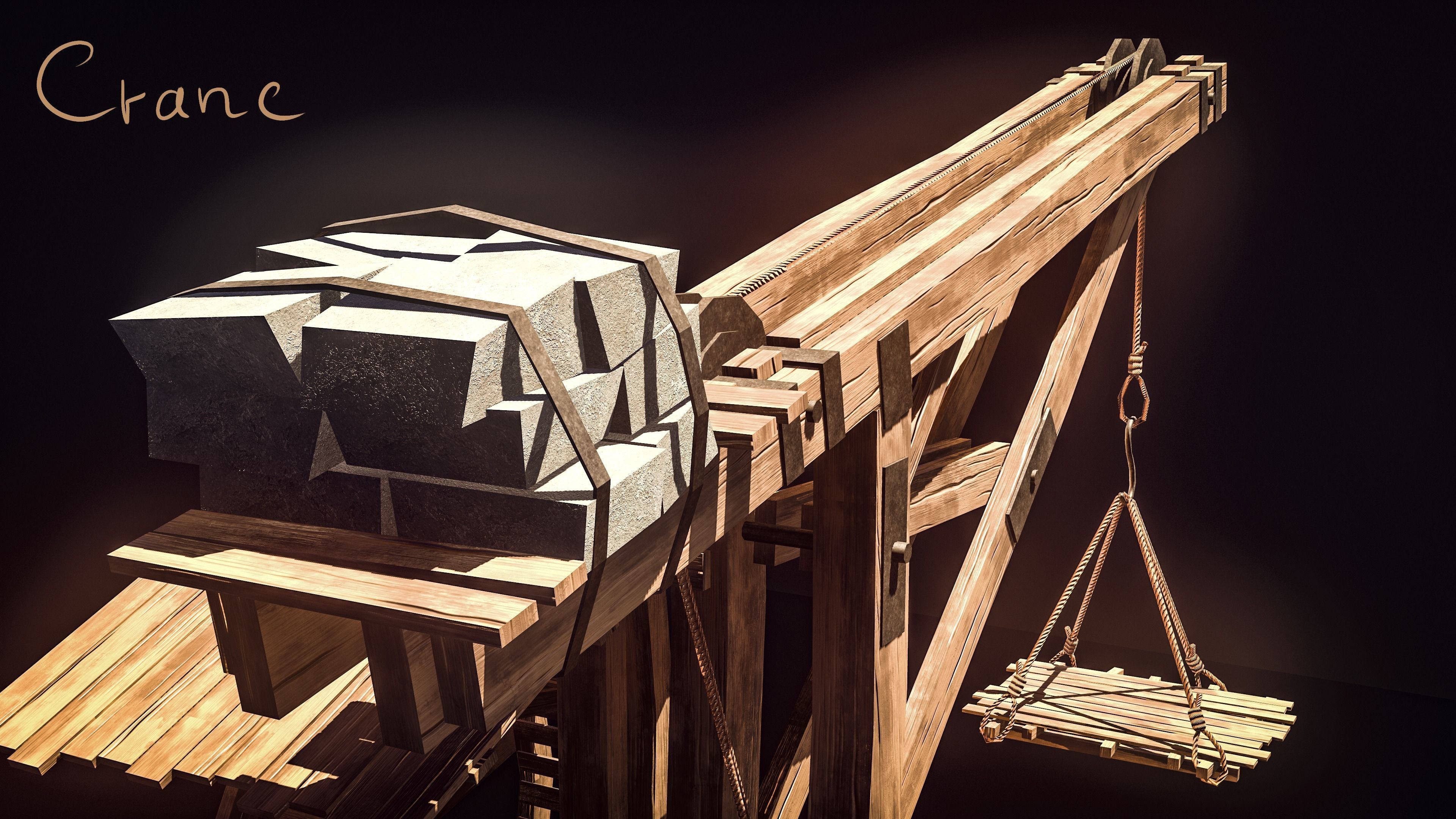 3D model Crane Medieval Low Poly VR / AR / low-poly | CGTrader