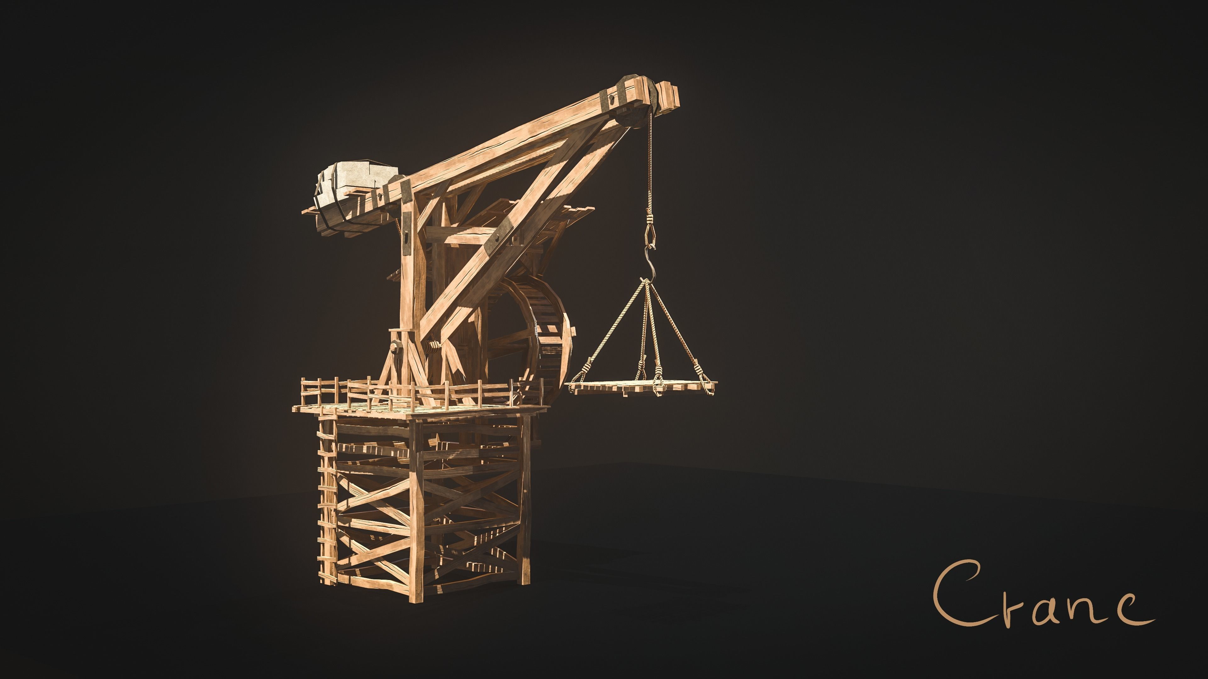 3D model Crane Medieval Low Poly VR / AR / low-poly | CGTrader