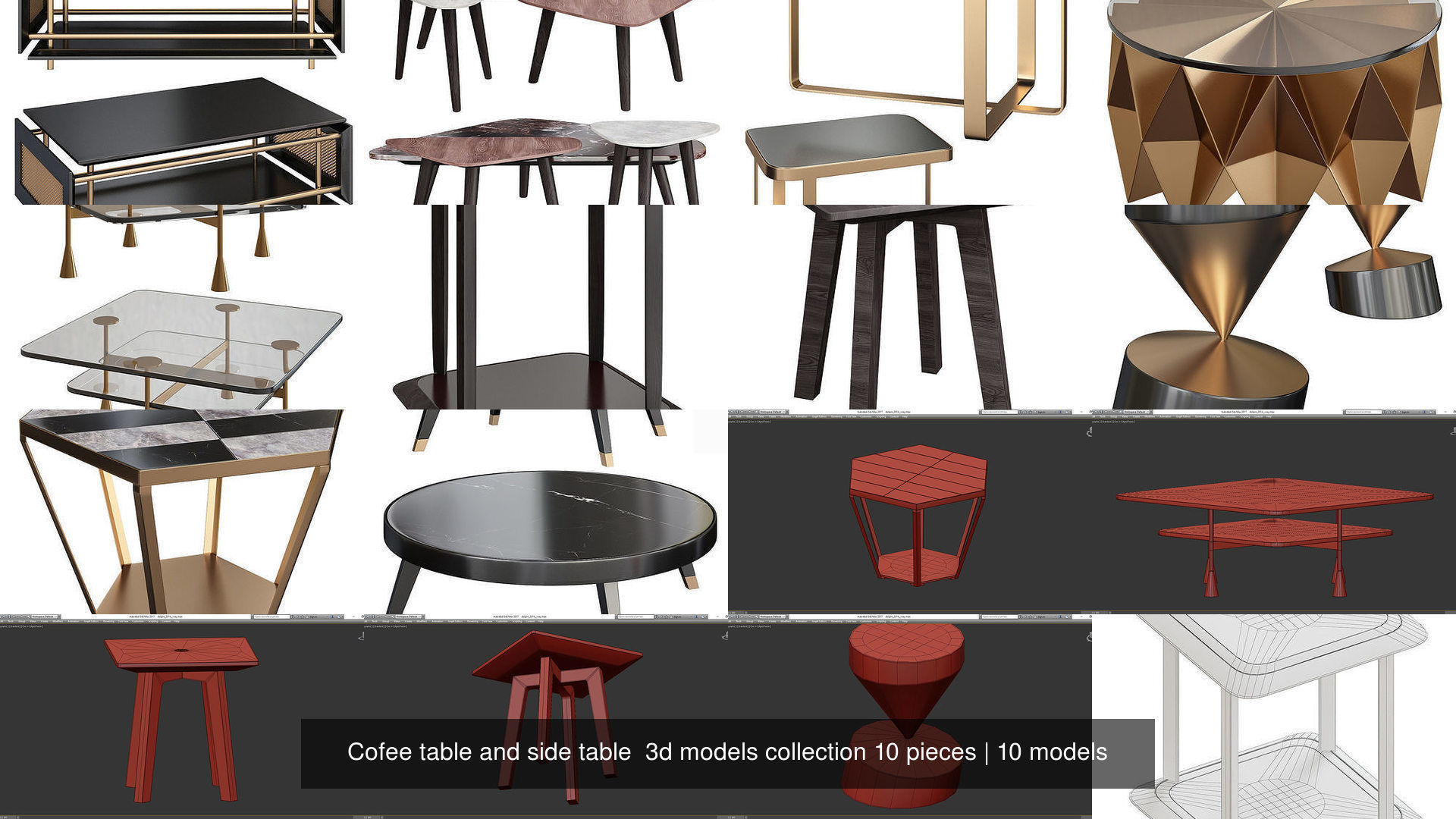 Cofee table and side table 3d models collection 10 pieces VR / AR / low ...
