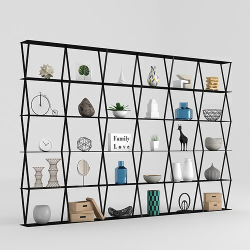 Metal Rack Partition with Decor 3D model | CGTrader