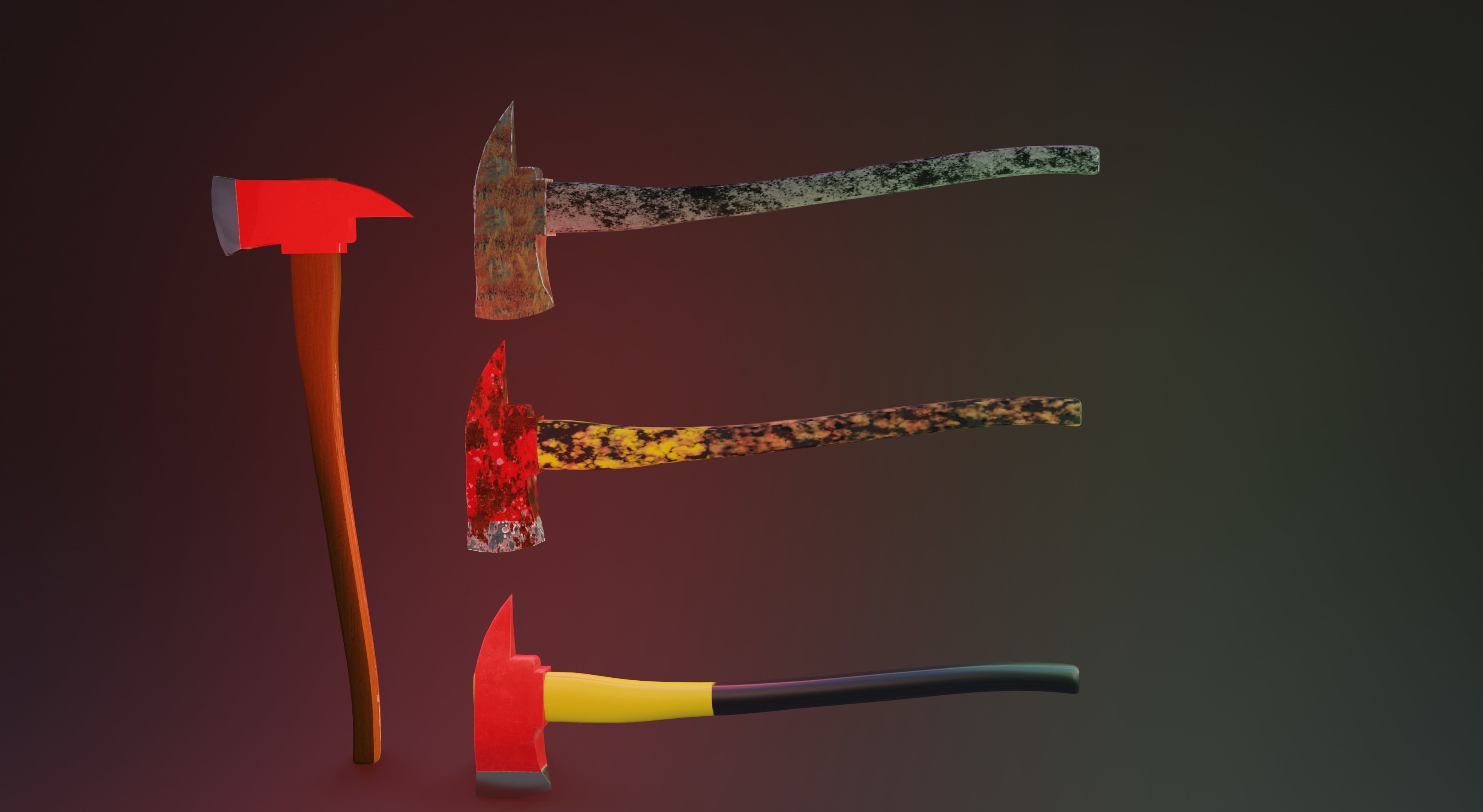Fire Axe with 4 diffrent textures 3D asset low-poly