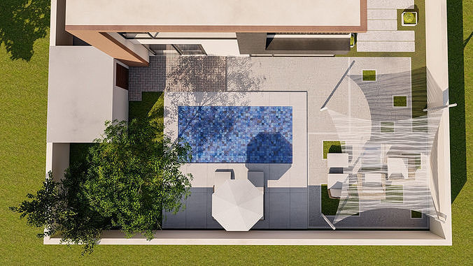 backyard pool design of luxury house 3D model | CGTrader