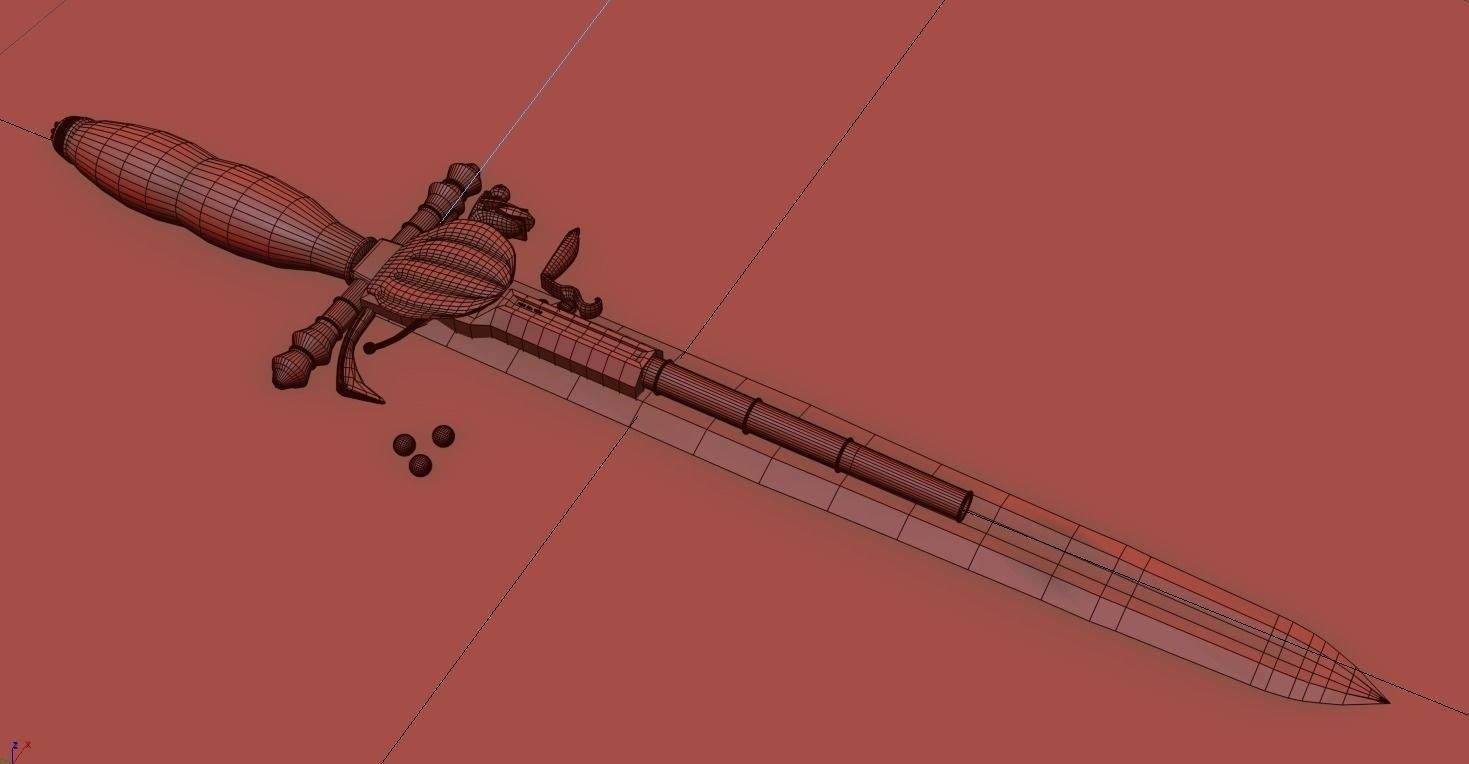 Clam Shell Cross Guard FlintLock Dagger and Sheath 3D model | CGTrader