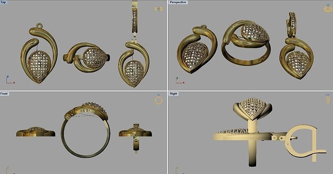 gold set jewelry 3D model 3D printable | CGTrader