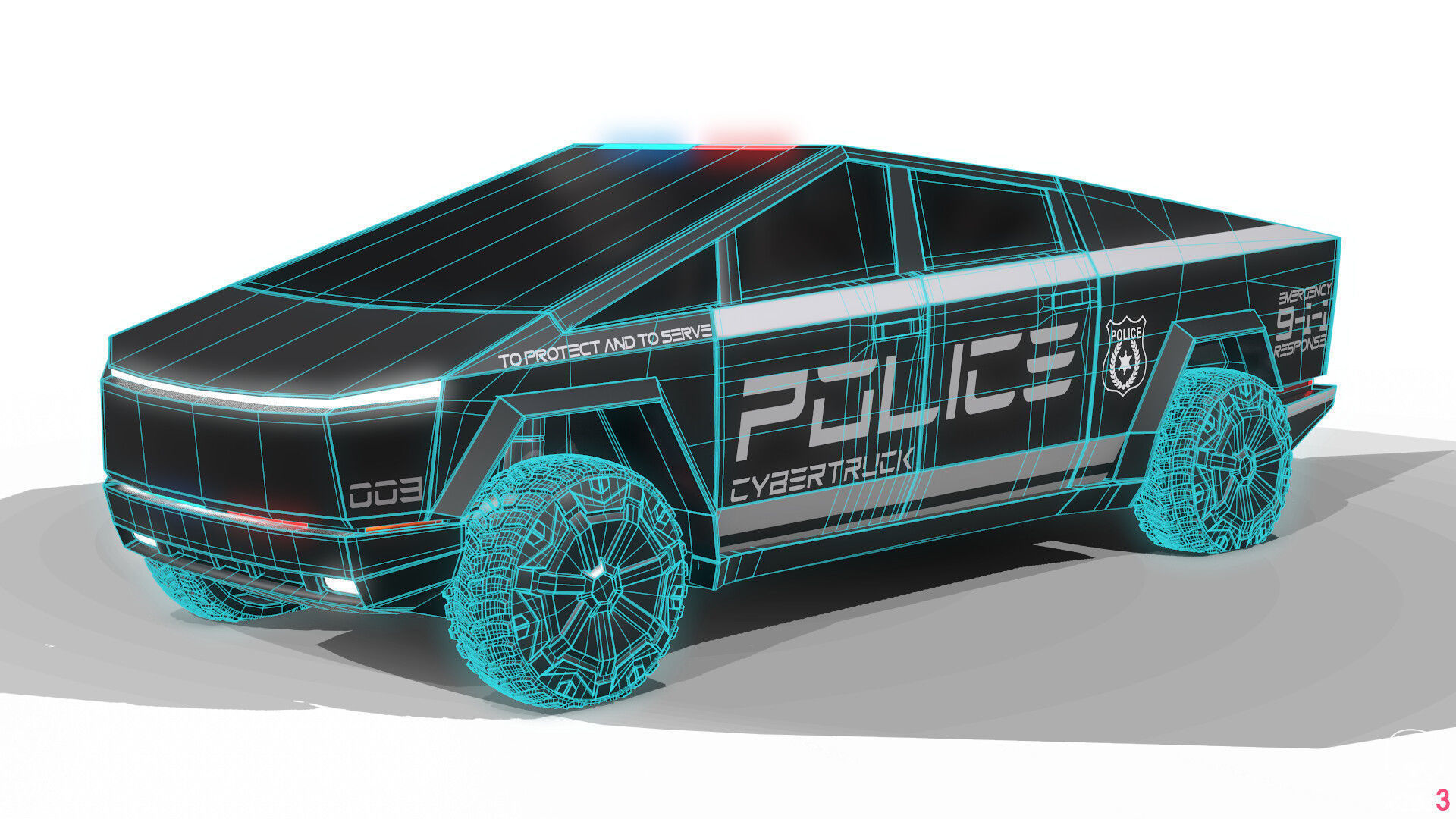 3D model Tesla Cybertruck Police Pack 5 assets VR / AR / low-poly ...