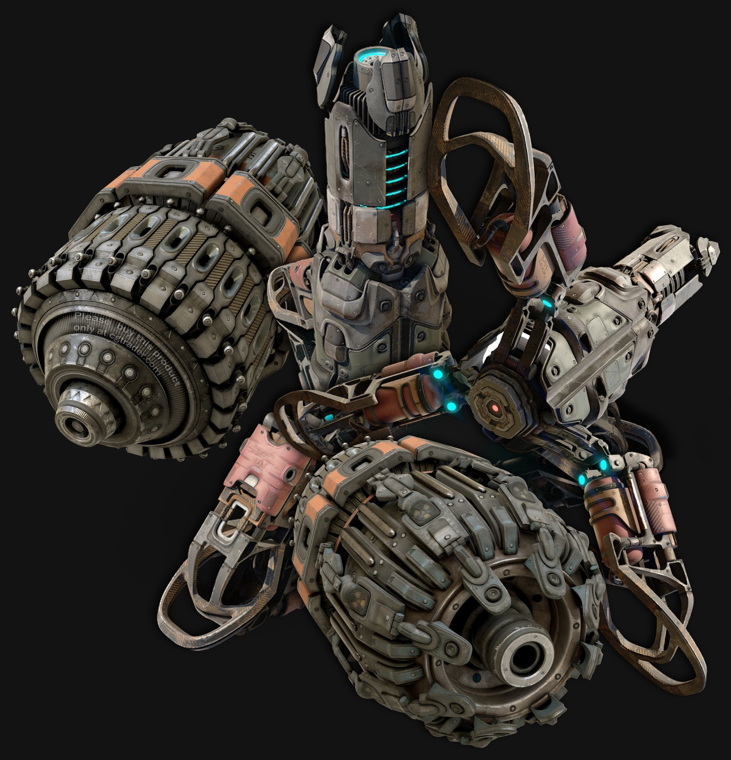 sci fi Machine Parts - Cyberpunk design - PBR 3D Model Collection ...