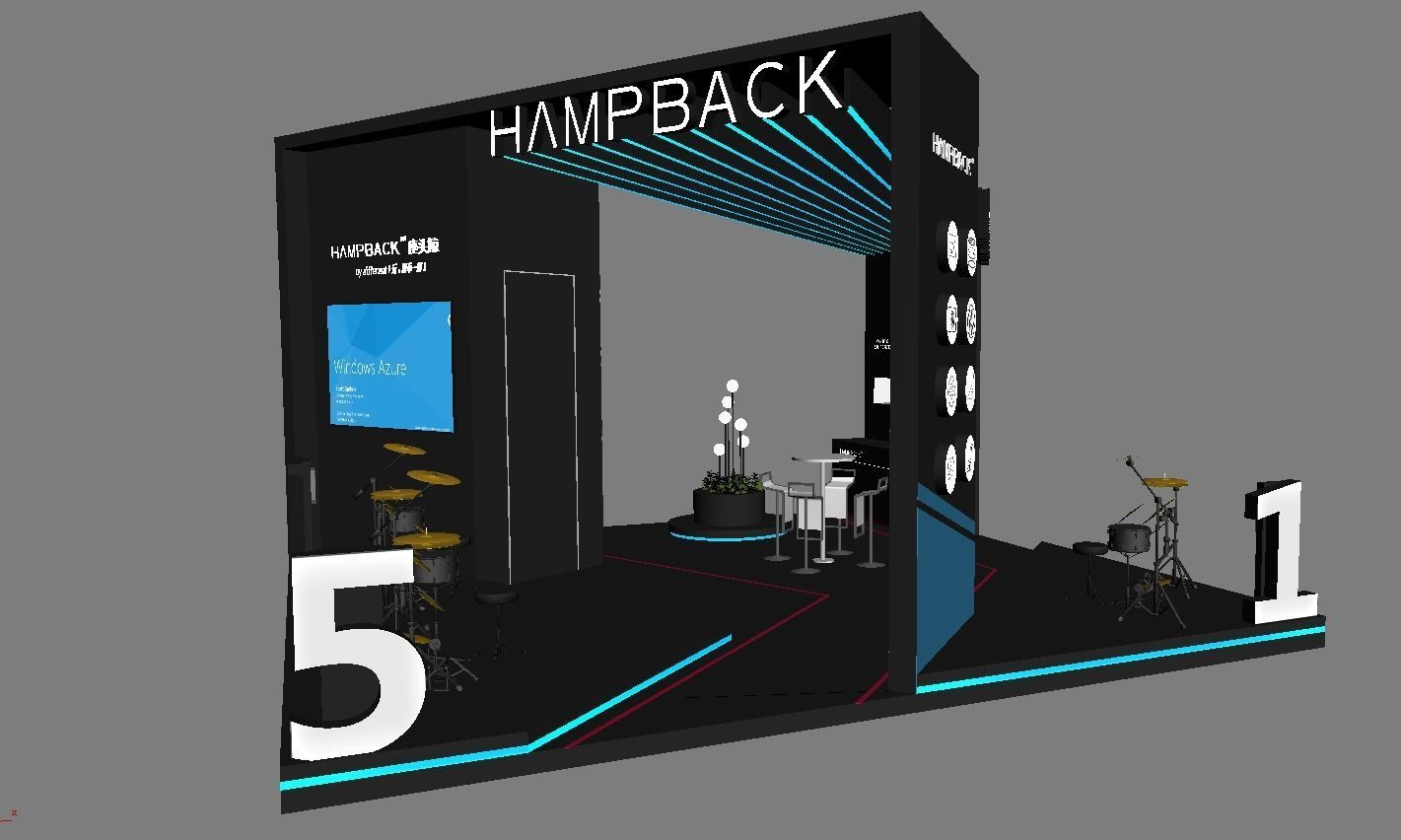 Creative technology line musical instrument booth 3D model animated ...