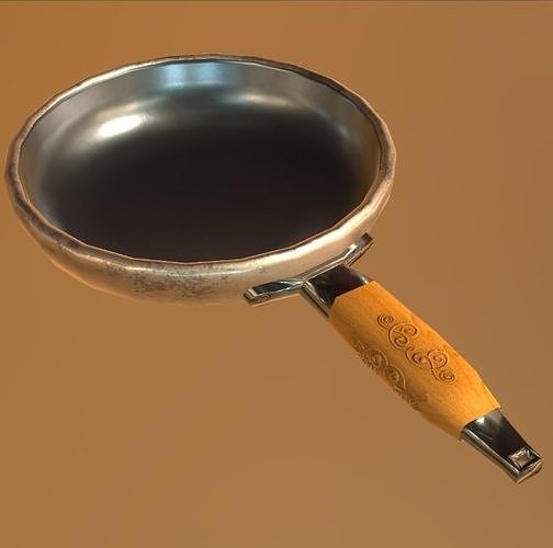 3D model pan 3d frying with wooden handle VR / AR / low-poly | CGTrader