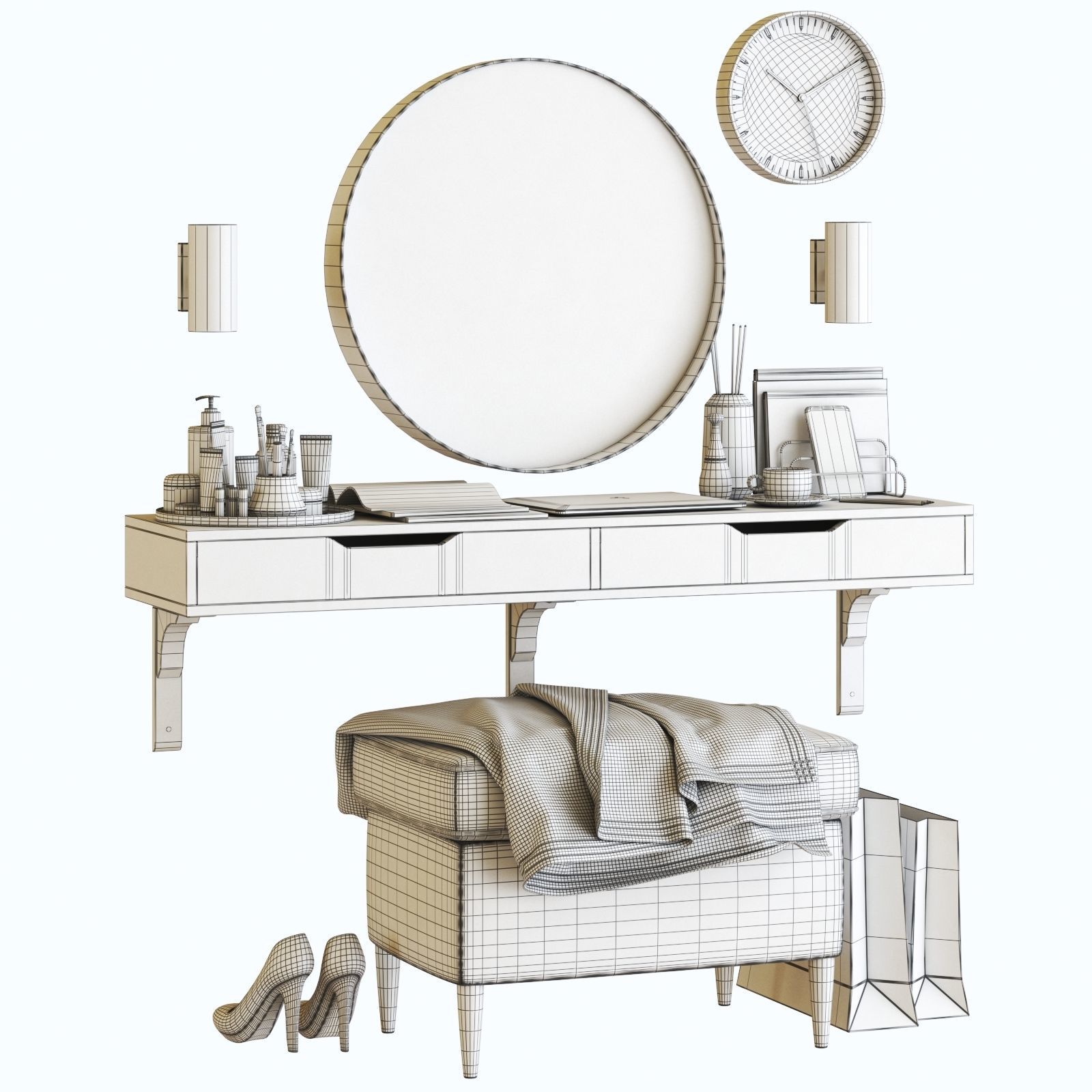 ALEX dressing table with STRANDMON ottoman 3D model | CGTrader