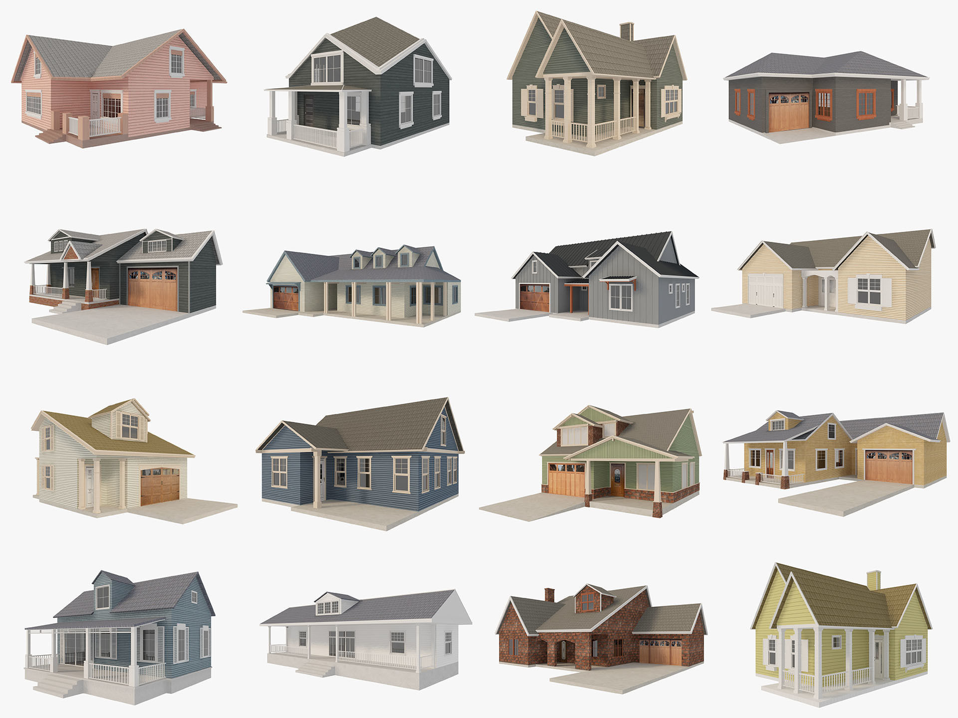 House Of Set 16 Low Poly 3D Model Houses 3D model | CGTrader