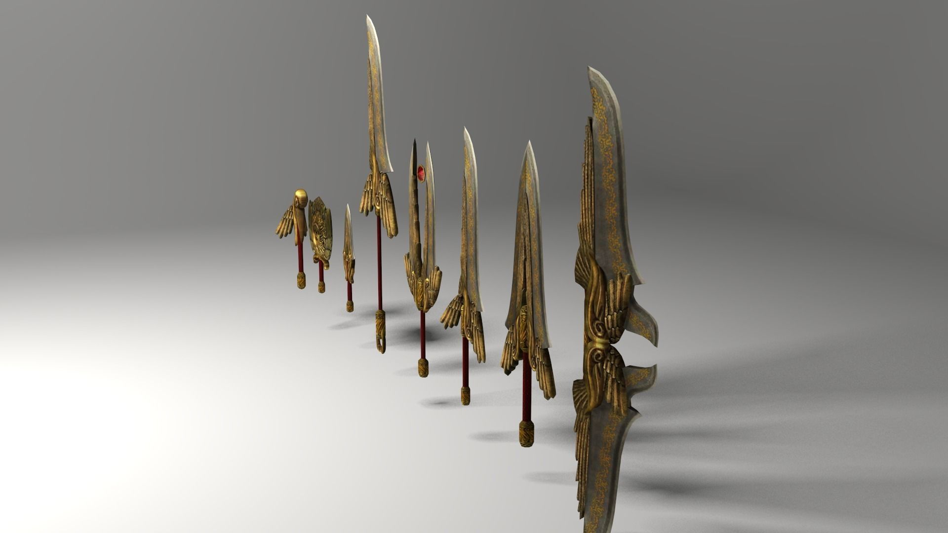3D model Fantasy gold medieval weapons set VR / AR / low-poly | CGTrader