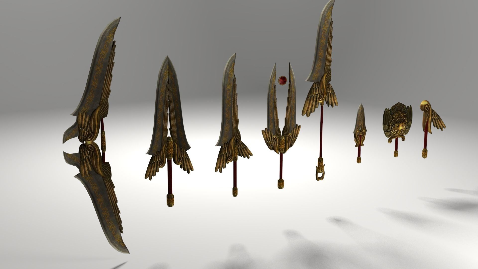 3D model Fantasy gold medieval weapons set VR / AR / low-poly | CGTrader