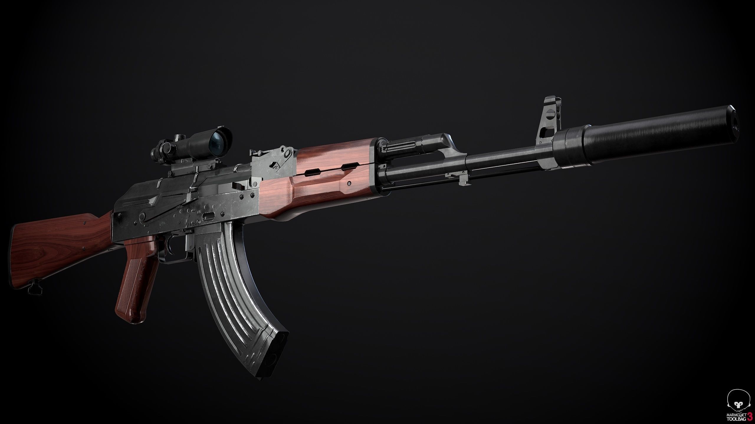 AK-47 rifle with attachments 3D model | CGTrader