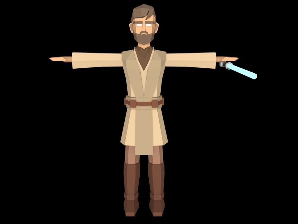 3D model Low-Poly Star Wars Obi Wan Jedi 3D rigged model Low Poly ...