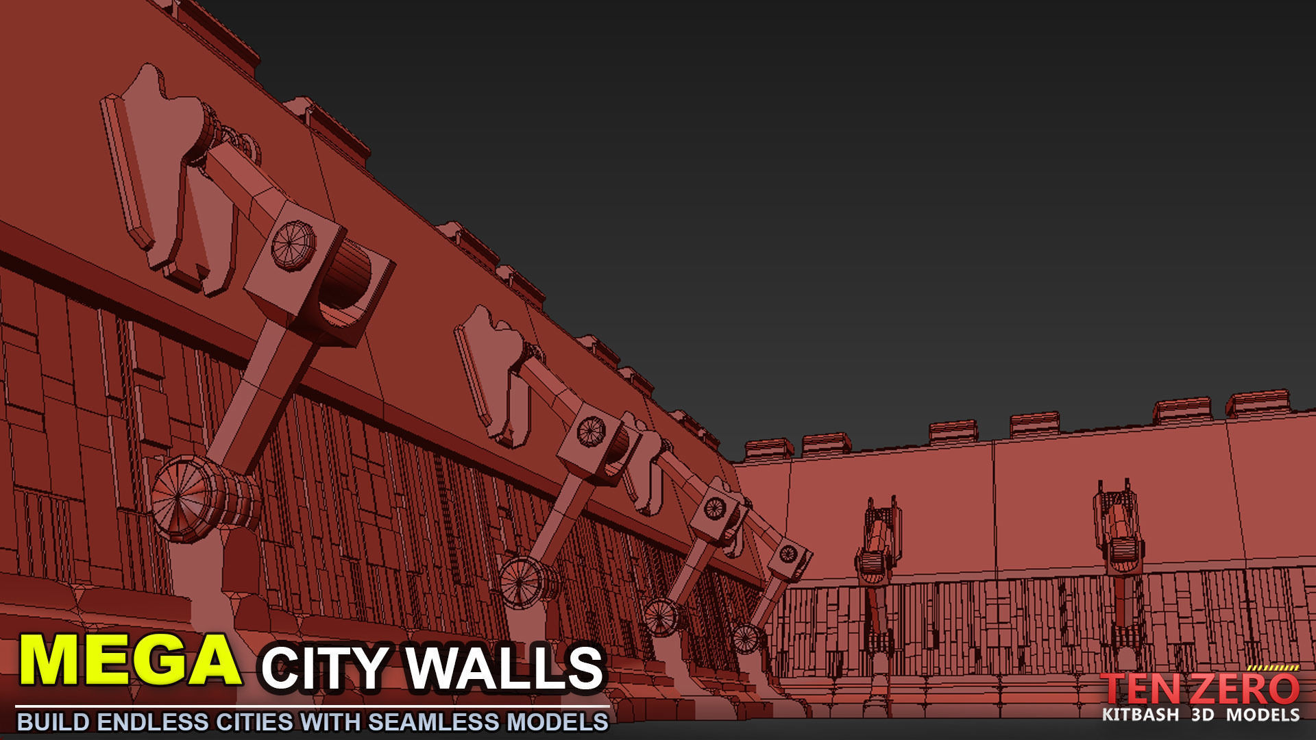 MEGA CITY WALLS SCI-FI KITBASH 3D model | CGTrader