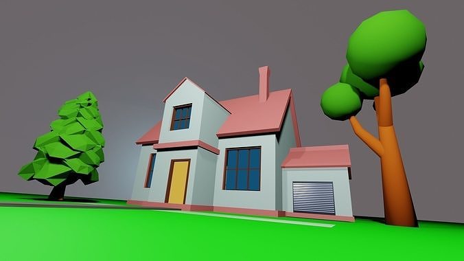 3D model Low Poly Home with Tree and low light VR / AR / low-poly ...