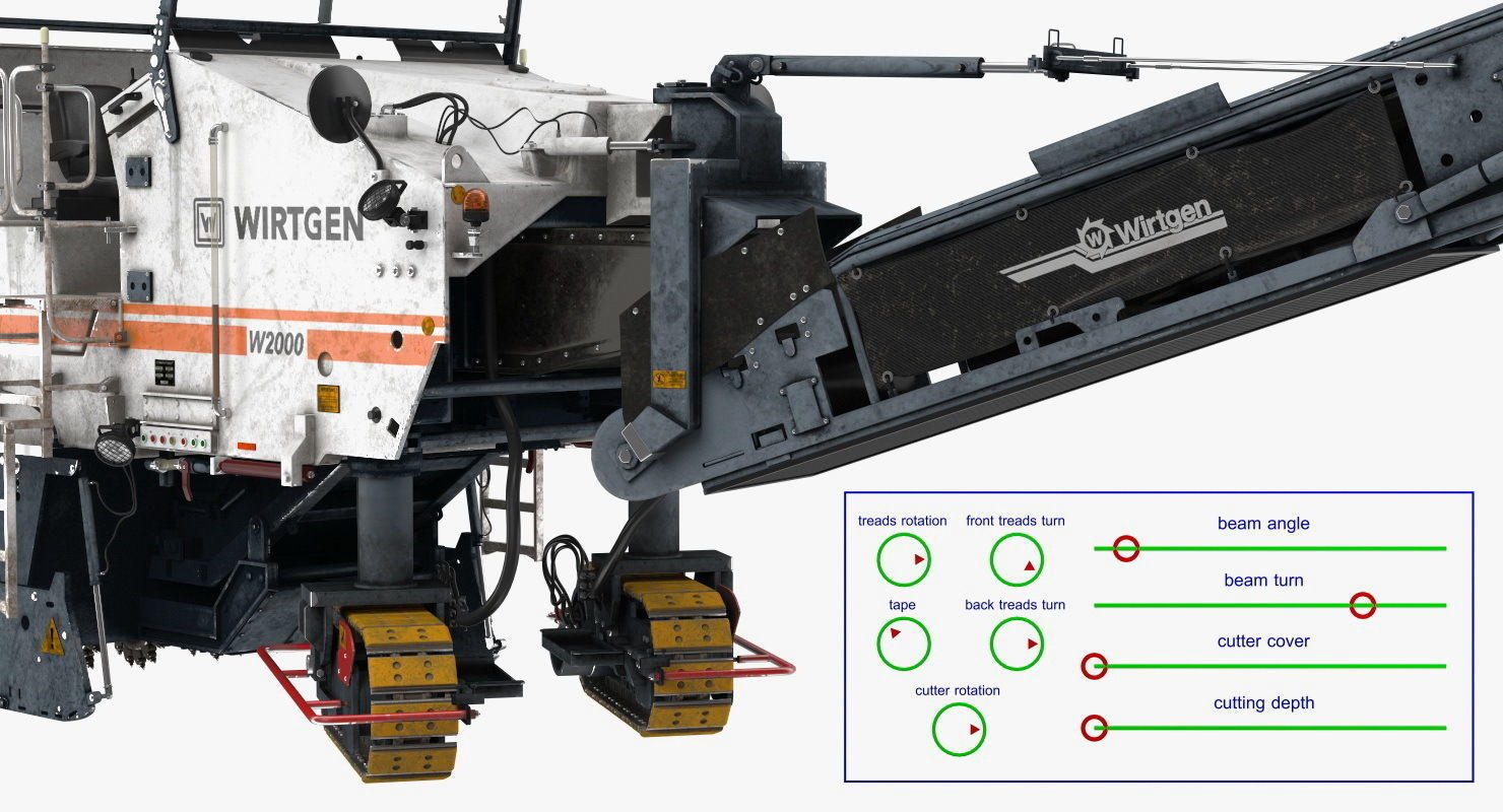 Wirtgen W2000 Asphalt Milling Machine Dirty Rigged 3D model rigged ...