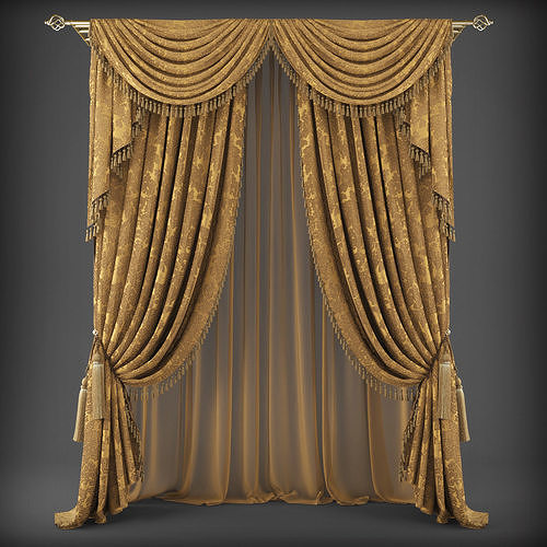 3D model Curtain golden VR / AR / low-poly | CGTrader