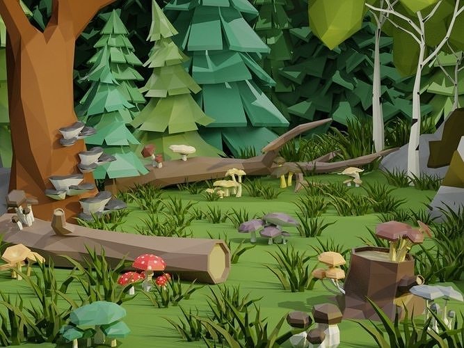 Low poly mushrooms set free VR / AR / low-poly 3D model | CGTrader
