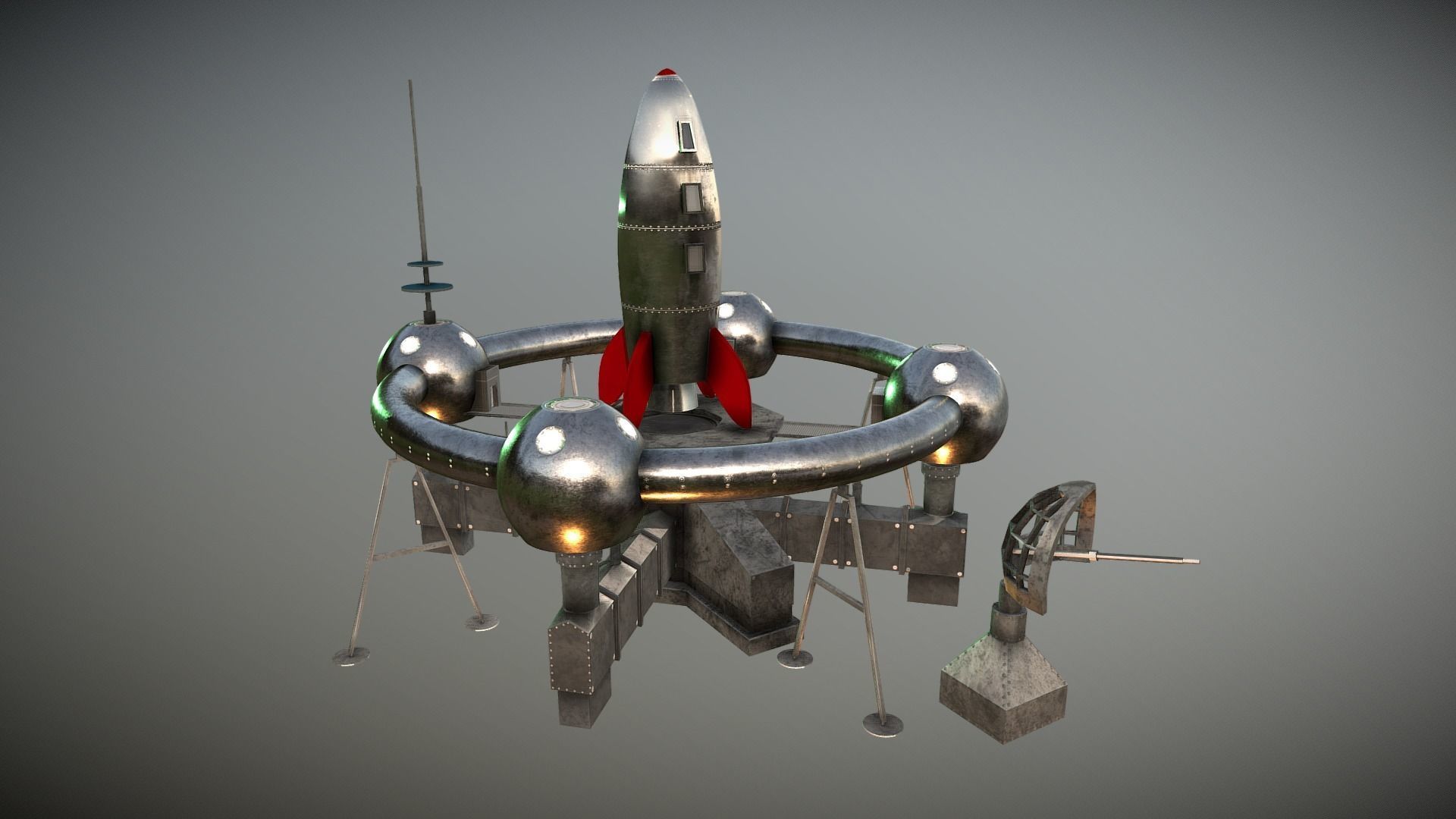 3D model Retro Sci-Fi Moonbase VR / AR / low-poly | CGTrader