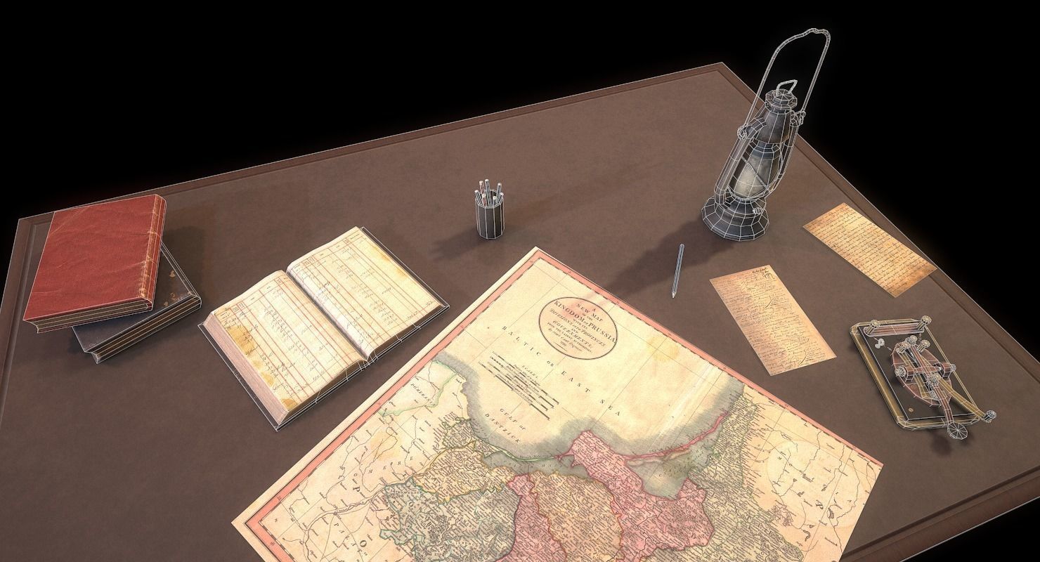 3D model Cartographer Desk Morse Code Device WWII VR / AR / low-poly ...